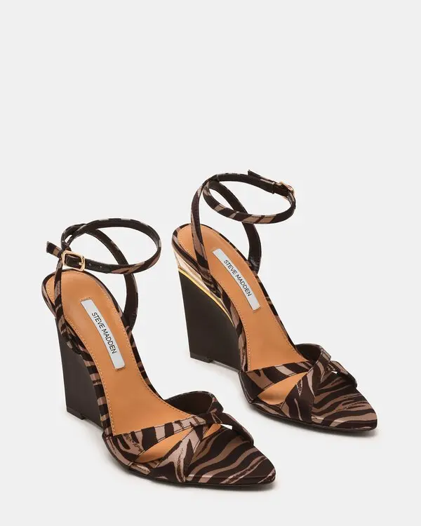 Steve Madden Sorynn Zebra/brown Gold Detail Heels