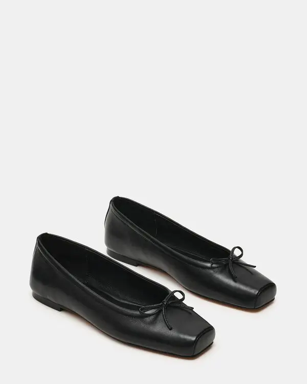 Steve Madden Eleve Square Toe Ballet Flats - Black Leather