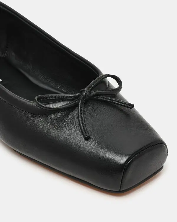 Steve Madden Eleve Square Toe Ballet Flats - Black Leather