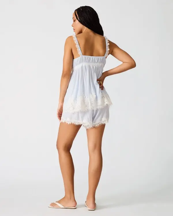 Steve Madden Sleeveless Lace Trimmed Top With Tie Front - Blue Ice
