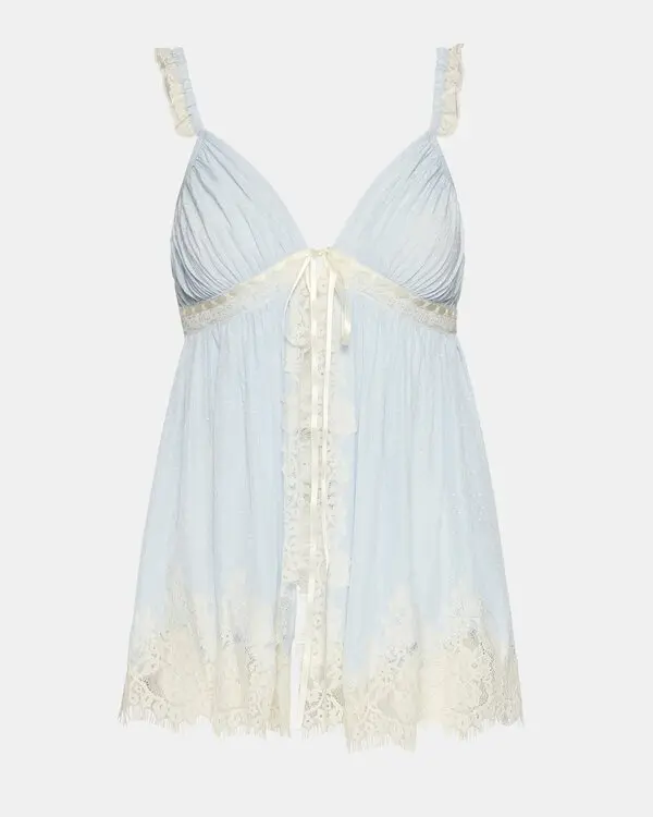Steve Madden Sleeveless Lace Trimmed Top With Tie Front - Blue Ice