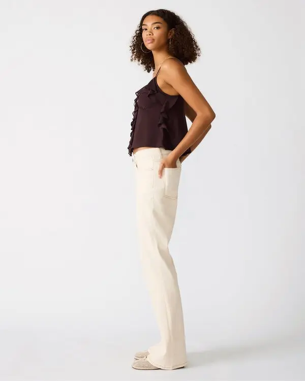 Steve Madden Sleeveless Ruffle Front Tie Top - Chocolate