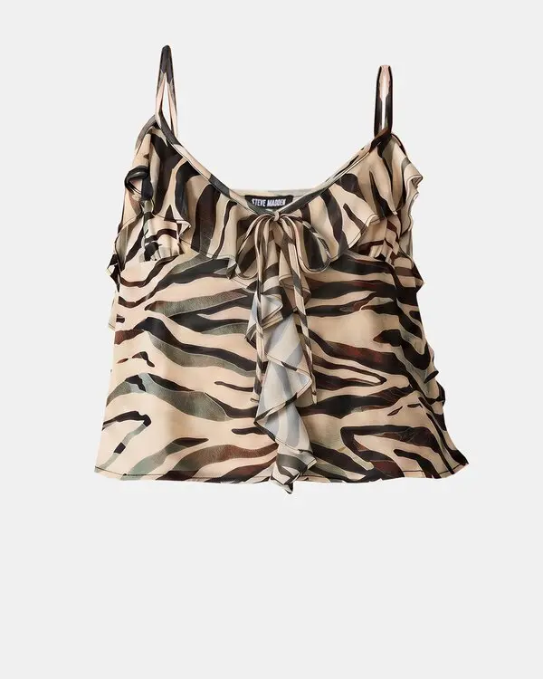 Steve Madden Roue Zebra Print Ruffle Front Tie Camisole