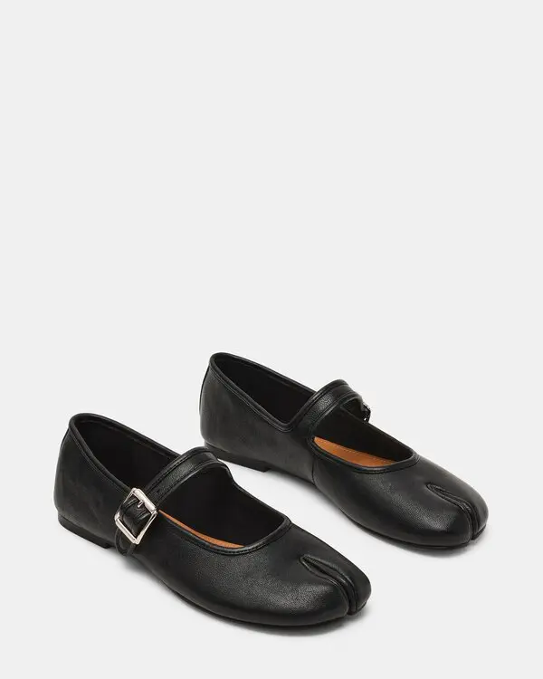 Steve Madden Calara Leather Ballet Flats With Mary Jane Strap - Black
