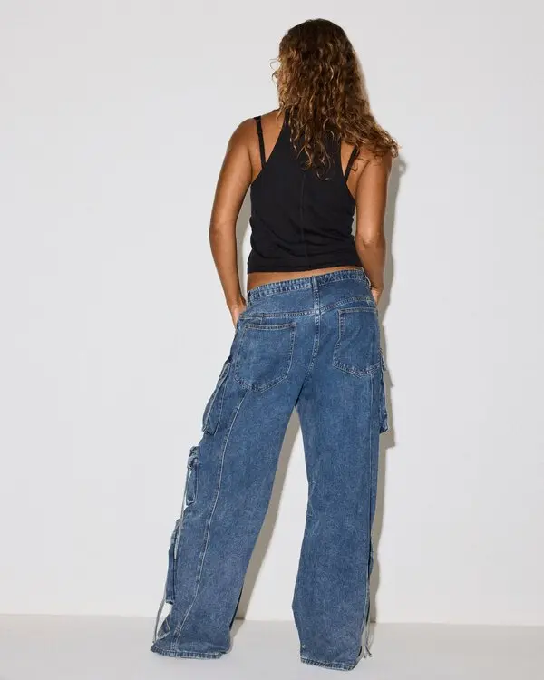 Steve Madden Duo Medium Wide Leg Cargo Pants - Denim Multi