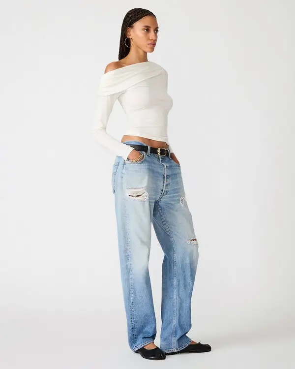 Steve Madden Ryder Knit Top Long Sleeve Ruched Top