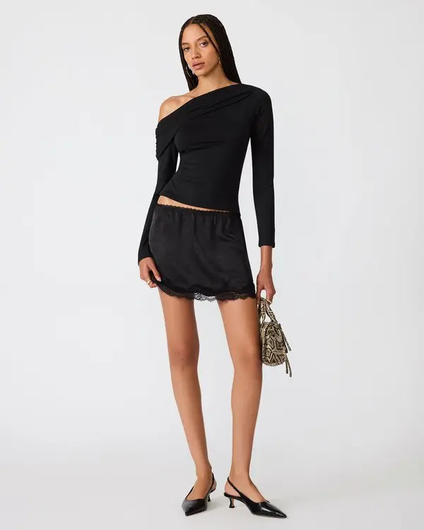 Steve Madden Ryder Knit Top Long Sleeve Ruched One Shoulder Top