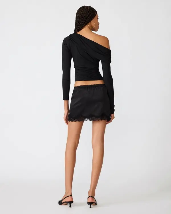 Steve Madden Ryder Knit Top Long Sleeve Ruched One Shoulder Top