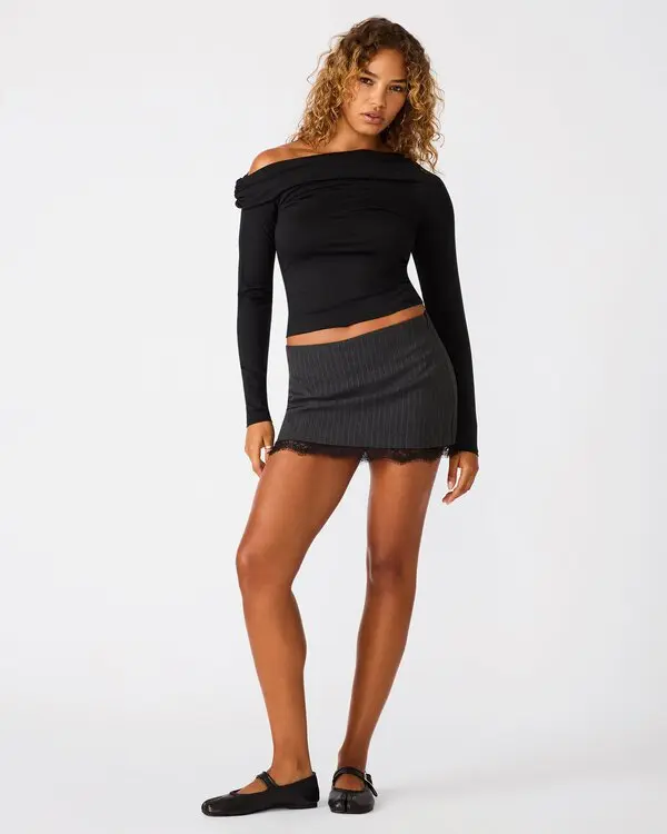 Steve Madden Ryder Knit Top Long Sleeve Ruched One Shoulder Top