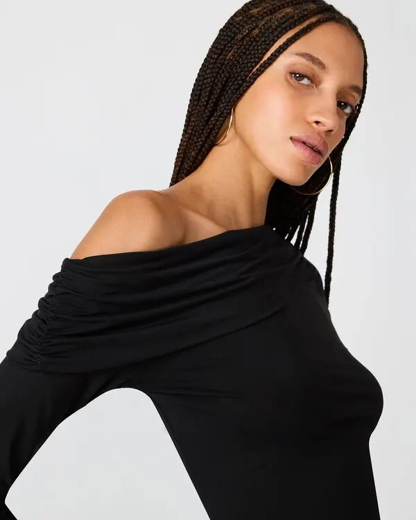 Steve Madden Ryder Knit Top Long Sleeve Ruched One Shoulder Top