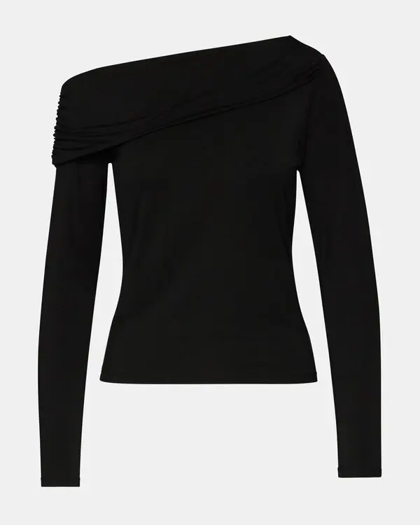 Steve Madden Ryder Knit Top Long Sleeve Ruched One Shoulder Top