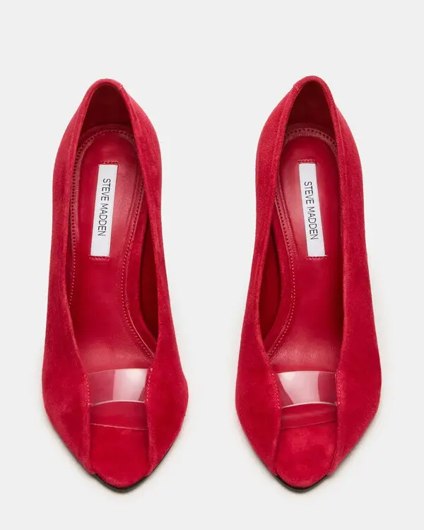 Steve Madden Santino Peep Toe Stiletto Heels - Red Suede