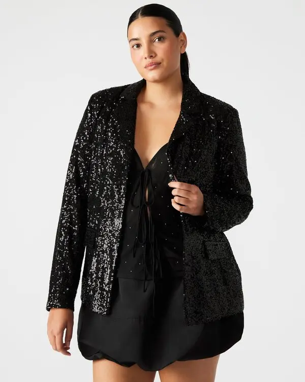 Steve Madden Payton Sequin Blazer Long Sleeve Blazers Jackets & Coats - Black