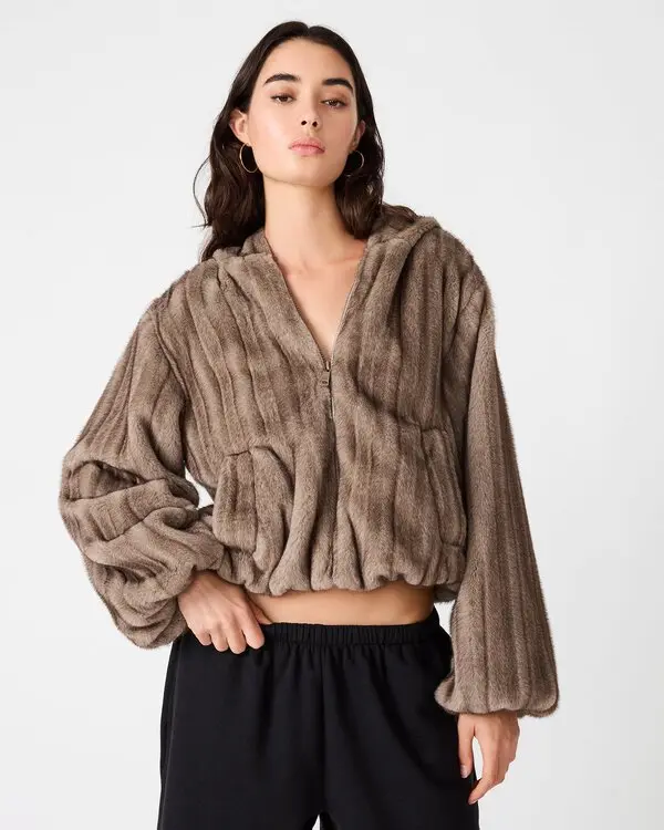 Steve Madden Mavis Jacket Long Sleeve Faux Fur Jackets & Coats