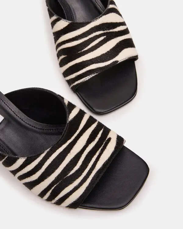 Steve Madden Trina Mule Heels With Square Toe And Kitten Heel - Zebra