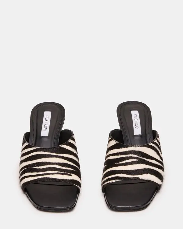 Steve Madden Trina Mule Heels With Square Toe And Kitten Heel - Zebra