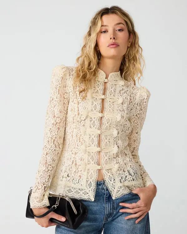 Steve Madden Aberdeen Top Long Sleeve Button Up Tops - Pearl