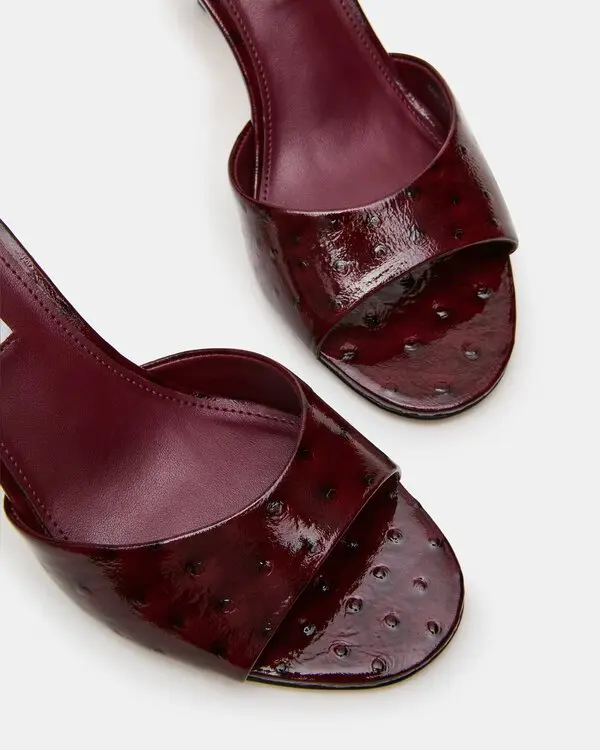 Steve Madden Kendrix Ostrich Dark Cherry Leather Mule Heels