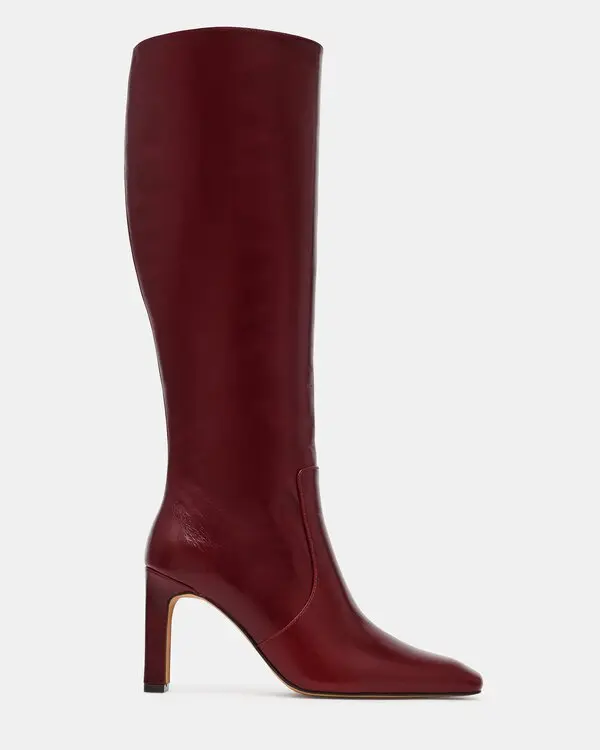 Steve Madden Lovelies Dark Cherry Leather Block Heel Boots