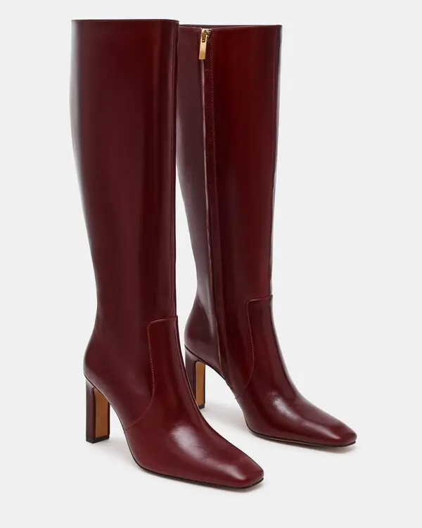 Steve Madden Lovelies Dark Cherry Leather Block Heel Boots
