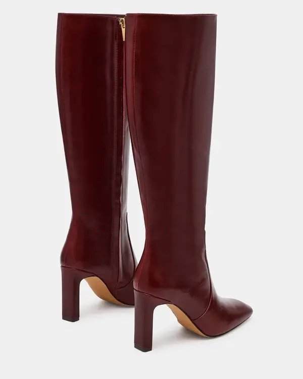 Steve Madden Lovelies Dark Cherry Leather Block Heel Boots
