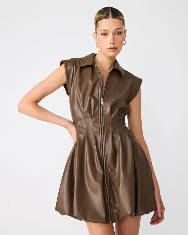 Steve Madden Dyanne Faux Leather Zip-front Mini Dress - Coco