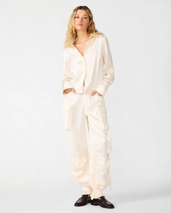 Steve Madden Long Sleeve Button Up Top - Cream