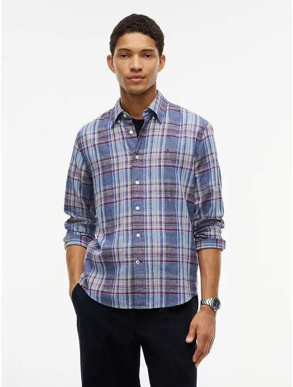 Tommy Hilfiger Regular Fit Plaid Linen-blend Shirt