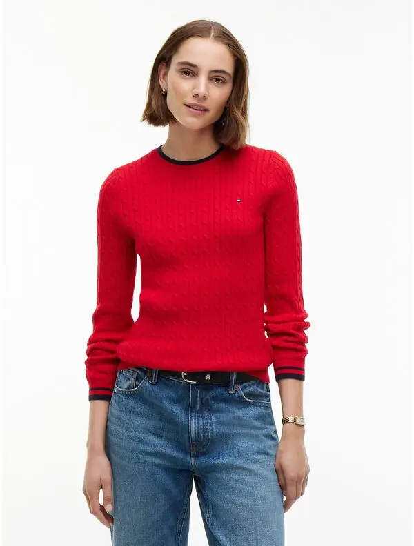 Tommy Hilfiger Cable Knit Tipped Crewneck Sweater