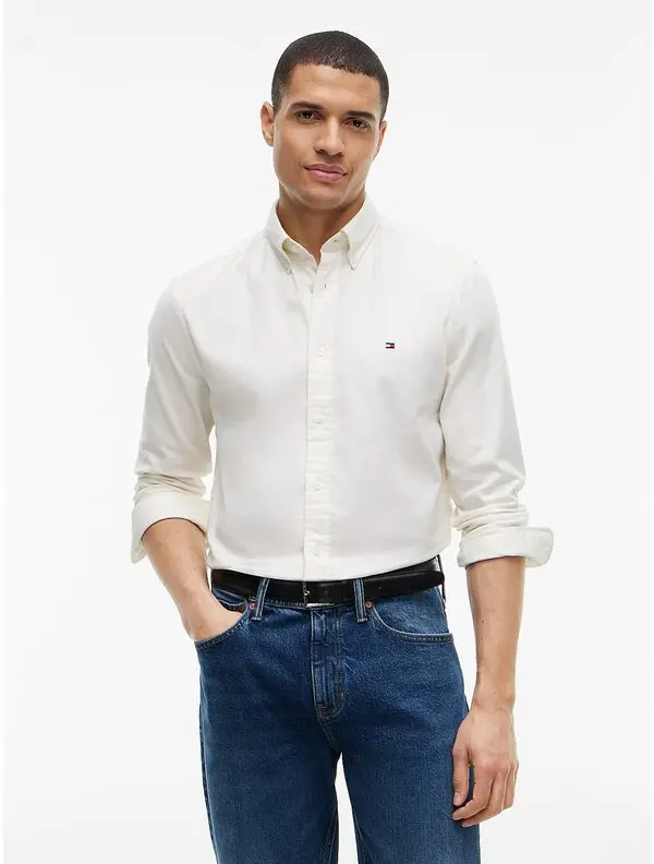 Tommy Hilfiger Regular Fit Flex Flannel Shirt - Ivory Silk