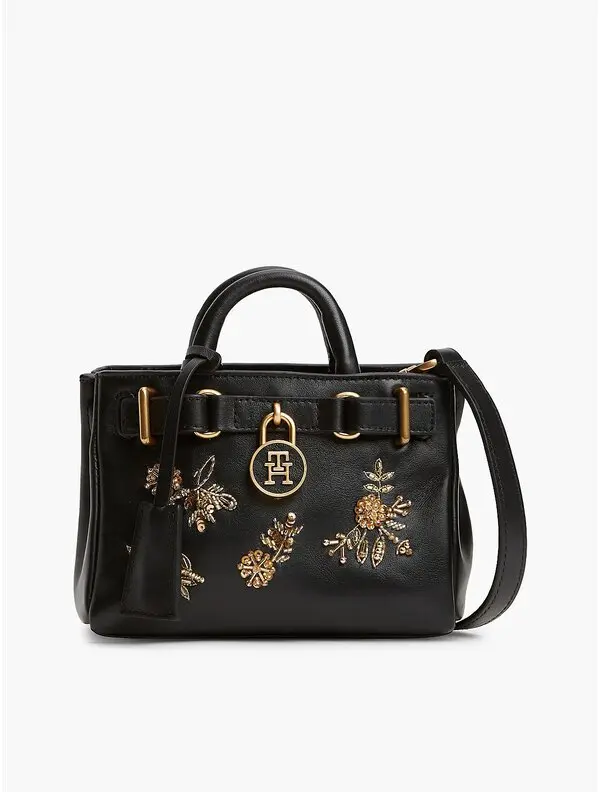 Tommy Hilfiger Floral Motif Leather Micro Tote Bag