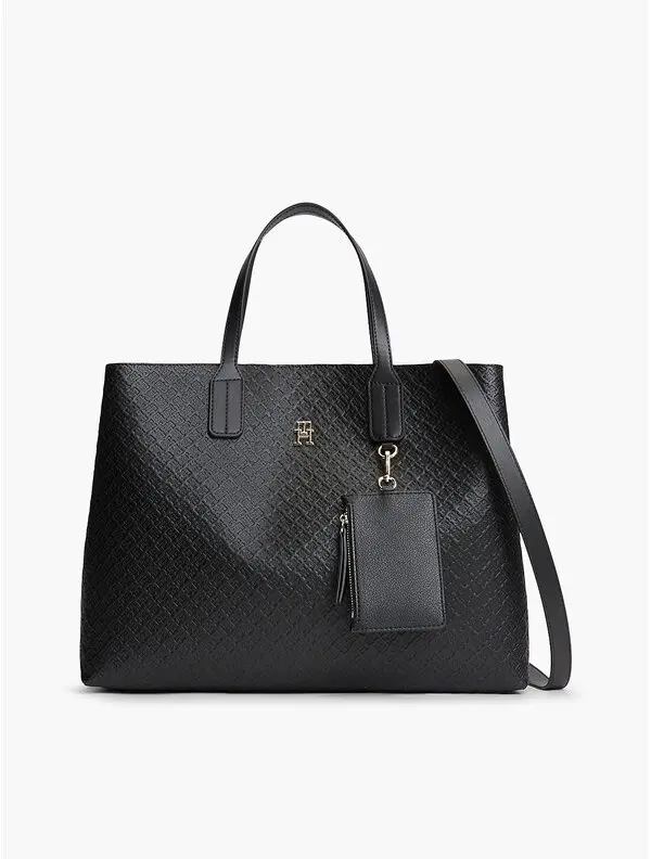 Tommy Hilfiger Allover Monogram Satchel Bag - Black