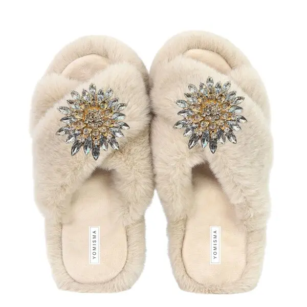 YOMISMA Eco Faux Fur Slippers - Beige