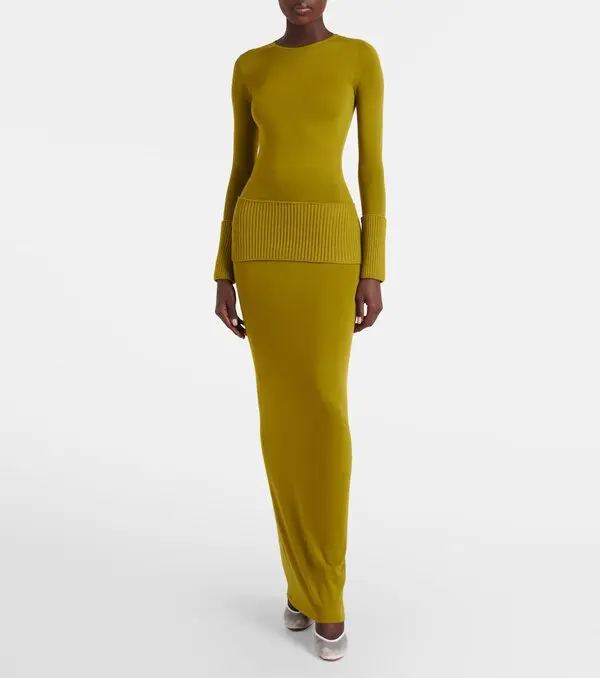 Alaïa Knitted Wool Maxi Dress - Green