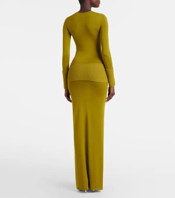 Alaïa Knitted Wool Maxi Dress - Green