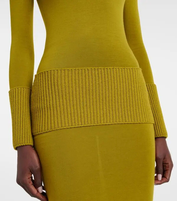 Alaïa Knitted Wool Maxi Dress - Green