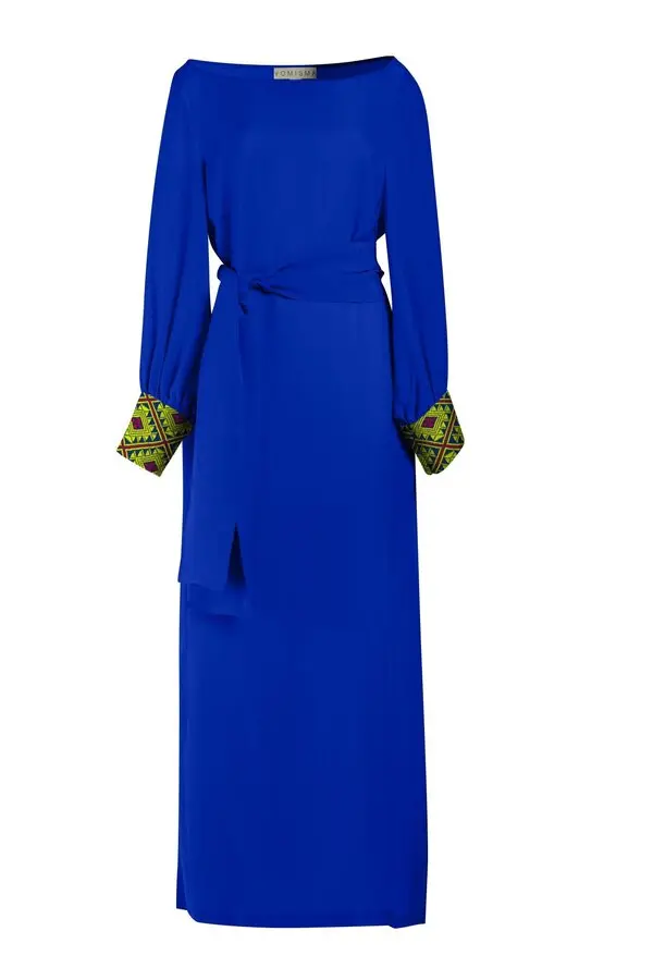 YOMISMA She's A Royal Chiapas Embroidered Kaftan — Artisanal Handcrafted Resort Dress - Blue