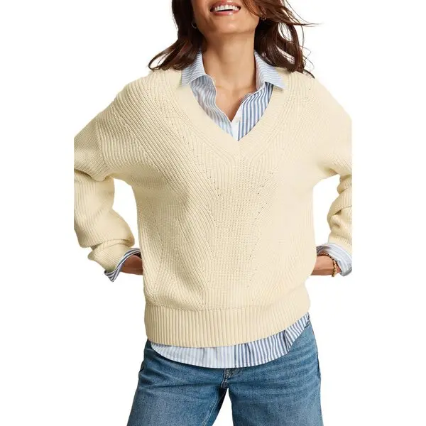 Tommy Bahama Salt & Sea V-neck Cotton Sweater - Coconut