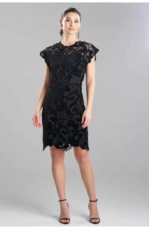 Natori Shirin Velvet Lace Sheath Dress - Black