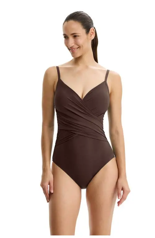 GOTTEX Tutti Frutti V-neck Surplice One Piece Swimsuit - Espresso