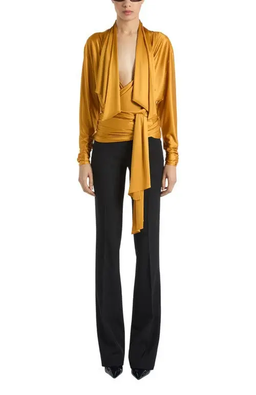 Balmain Flowy Jersey Tie-front Blouse - Orange