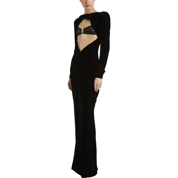 Balmain Long Velvet And Lace Gown