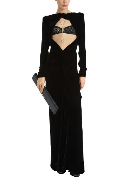 Balmain Long Velvet And Lace Gown