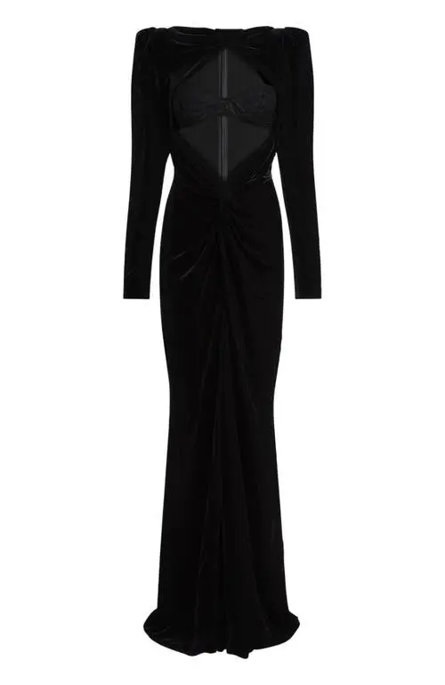 Balmain Long Velvet And Lace Gown