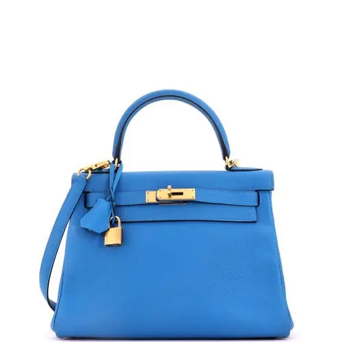 Hermès Kelly Handbag Togo With Gold Hardware 28 - Blue