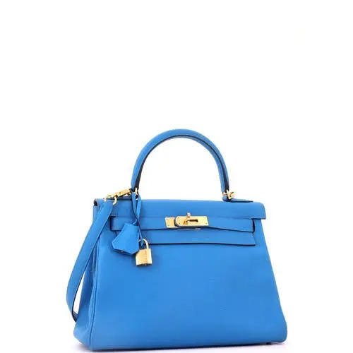 Hermès Kelly Handbag Togo With Gold Hardware 28 - Blue