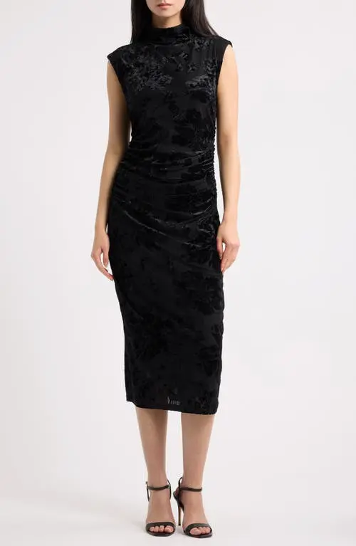 Sam Edelman Floral Devoré Sheath Midi Dress - Black