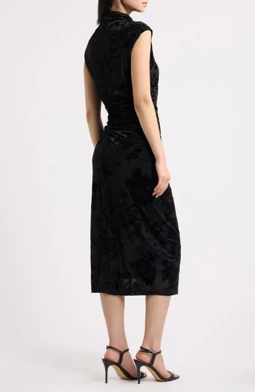 Sam Edelman Floral Devoré Sheath Midi Dress - Black