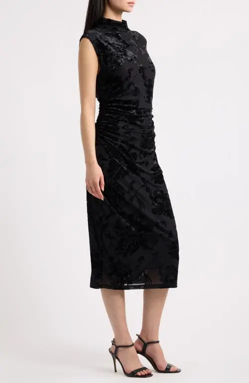 Sam Edelman Floral Devoré Sheath Midi Dress - Black
