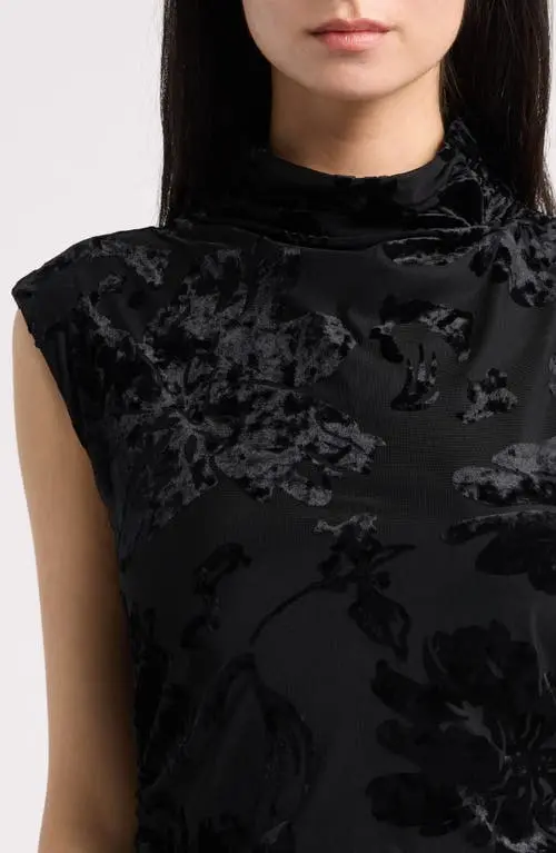Sam Edelman Floral Devoré Sheath Midi Dress - Black